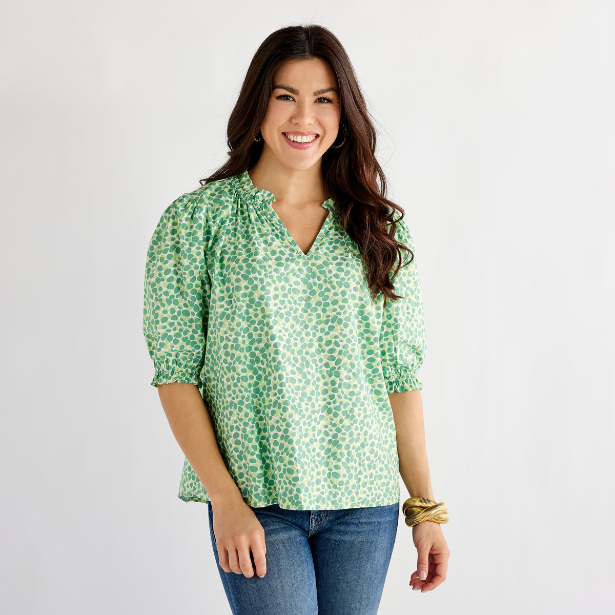 Erin Top Green Poppy | Caryn Lawn Spring Collection